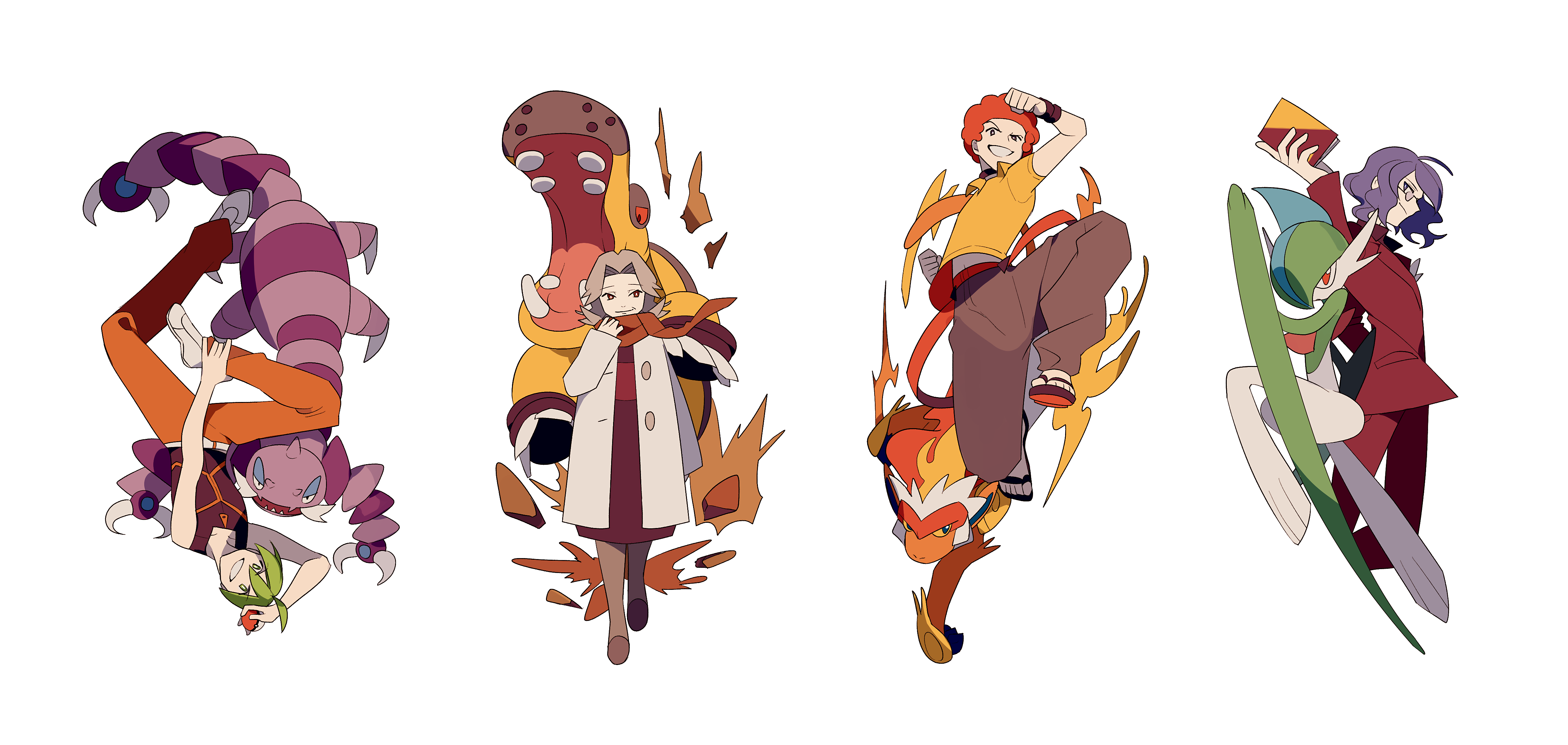 Safebooru - 1girl 3boys aaron (pokemon) absurdres afro bare arms bertha ...