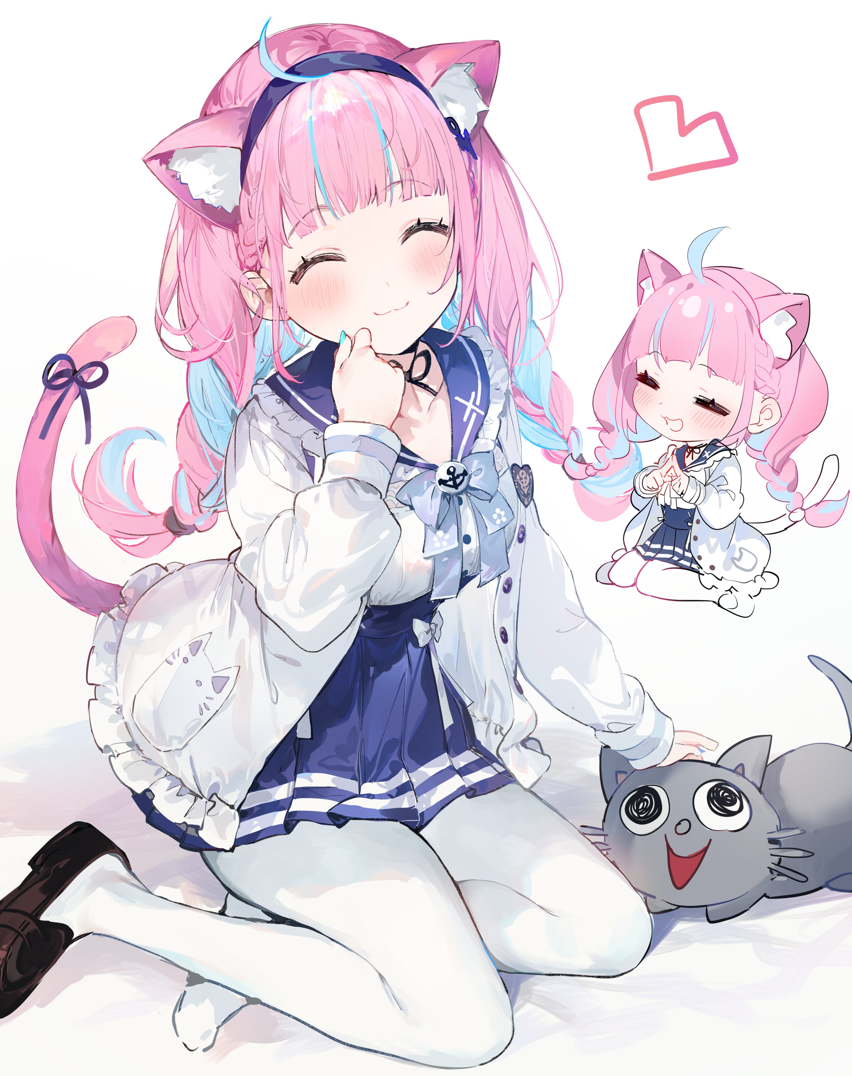 Safebooru - 1girl :3 absurdres ahoge animal ear fluff animal ears animal print bangs blue hair ...