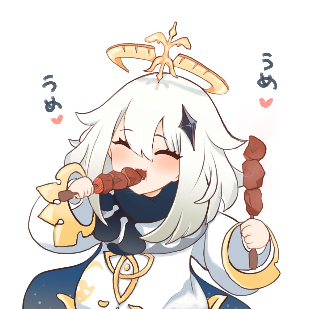 Safebooru - 1girl bangs closed eyes dress eating food genshin impact ...