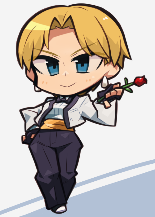 Safebooru - 1girl blonde hair blue eyes chibi cropped jacket earrings ...