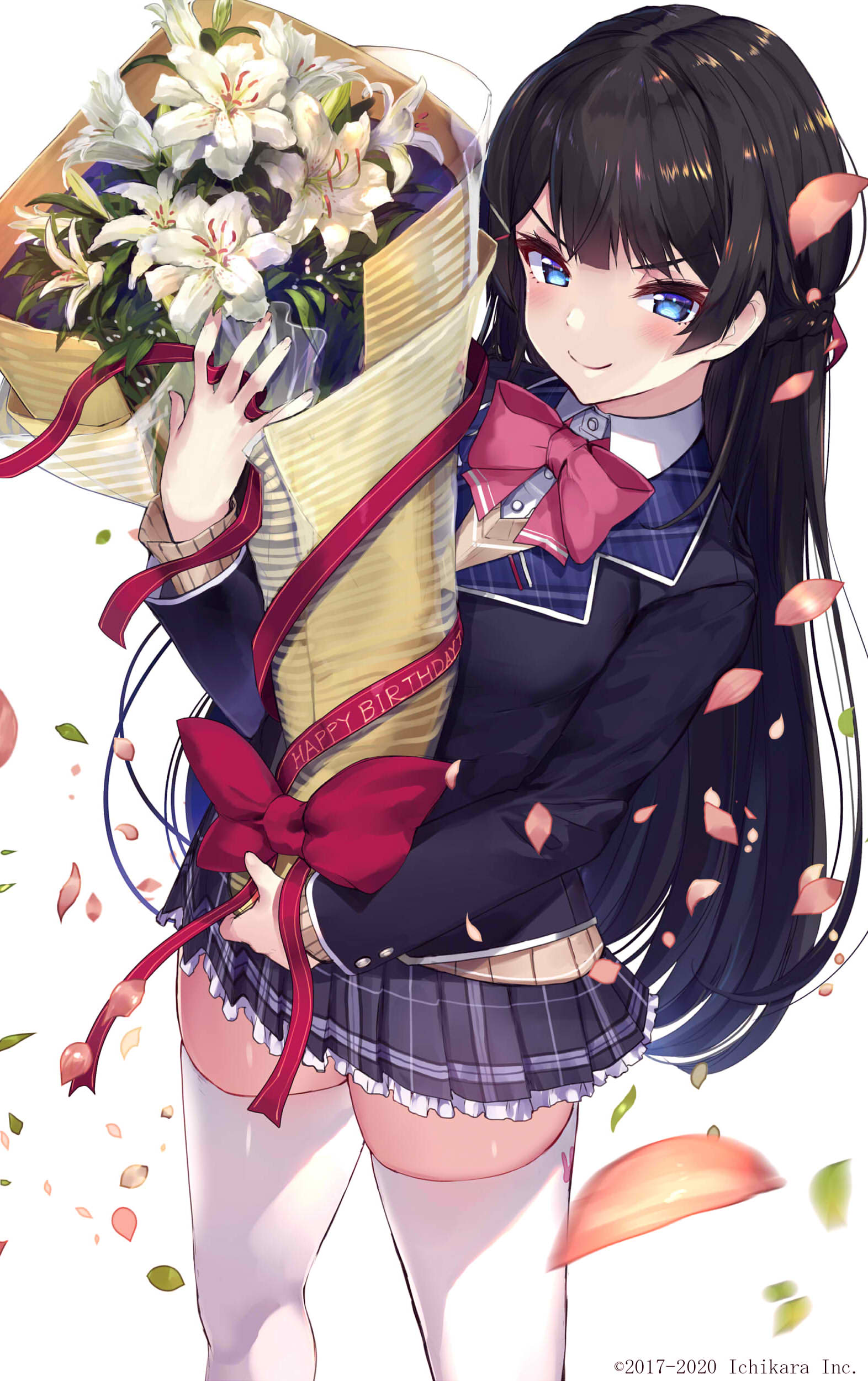Safebooru - 1girl absurdres akasaai bangs black hair blazer blue eyes blush bow bowtie braid ...