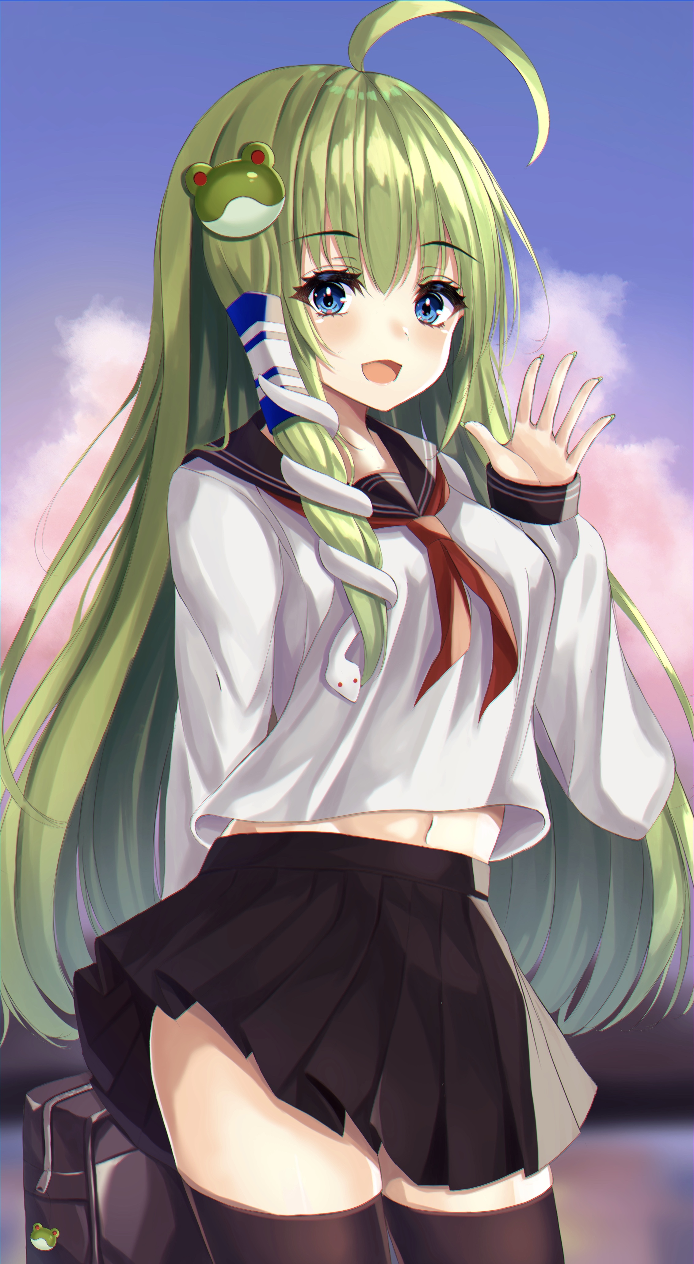 Safebooru - 1girl absurdres ahoge alternate costume arm behind back arm up bag bangs black ...