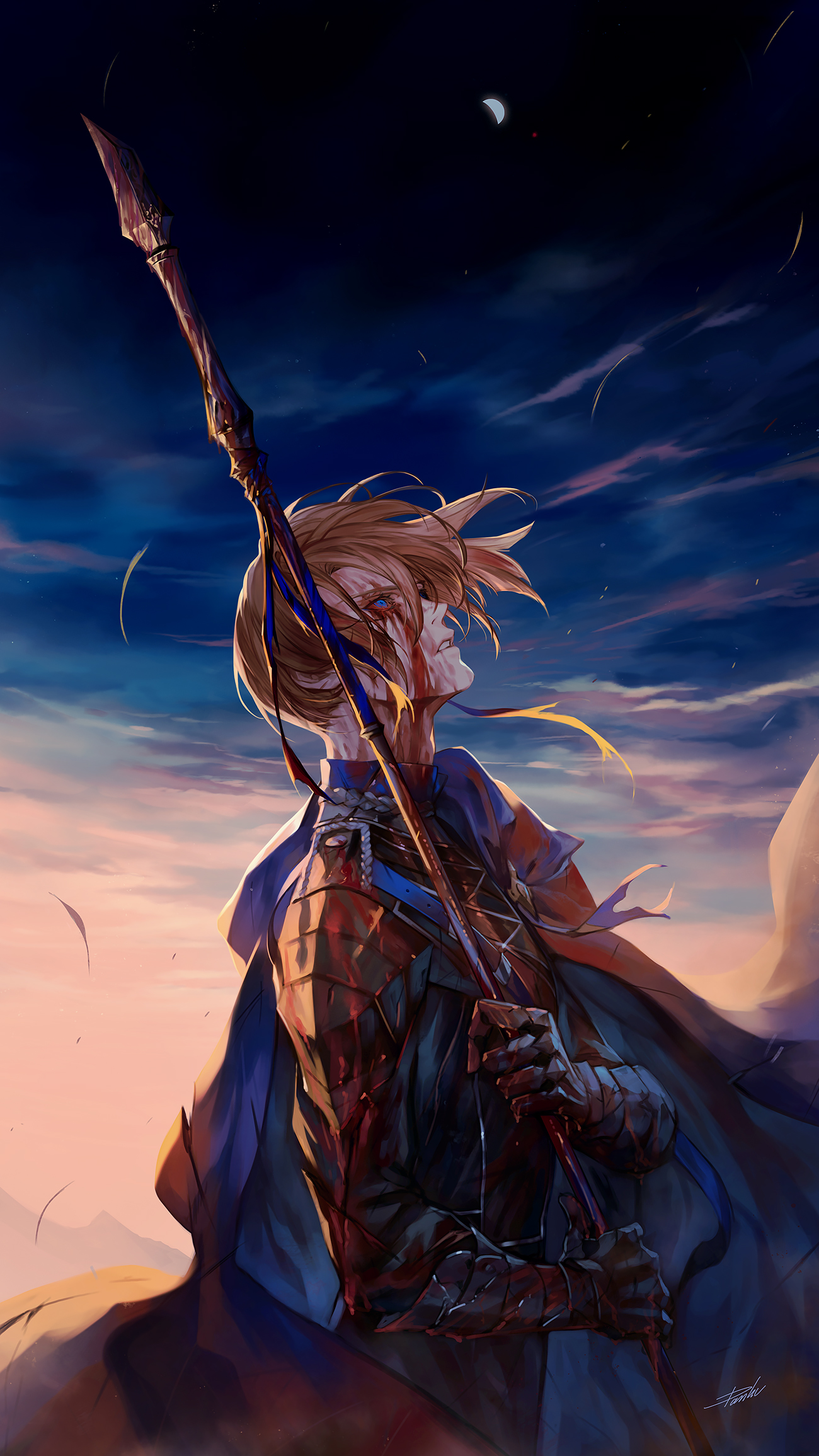 Safebooru - 1boy armor black armor bleeding blonde hair blood blood on face bloody clothes ...