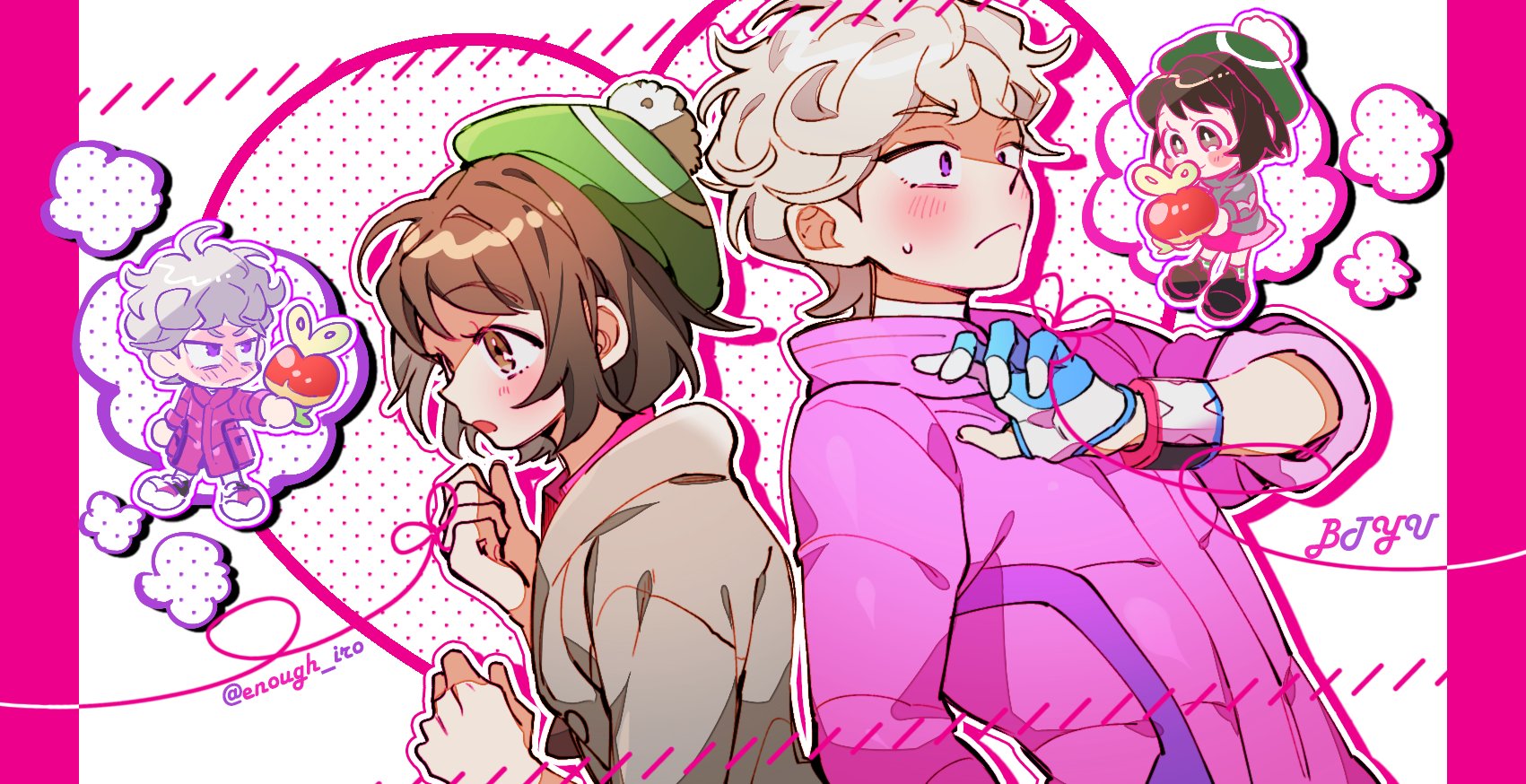 Safebooru - 1boy 1girl applin back-to-back bangs bede (pokemon) blonde ...