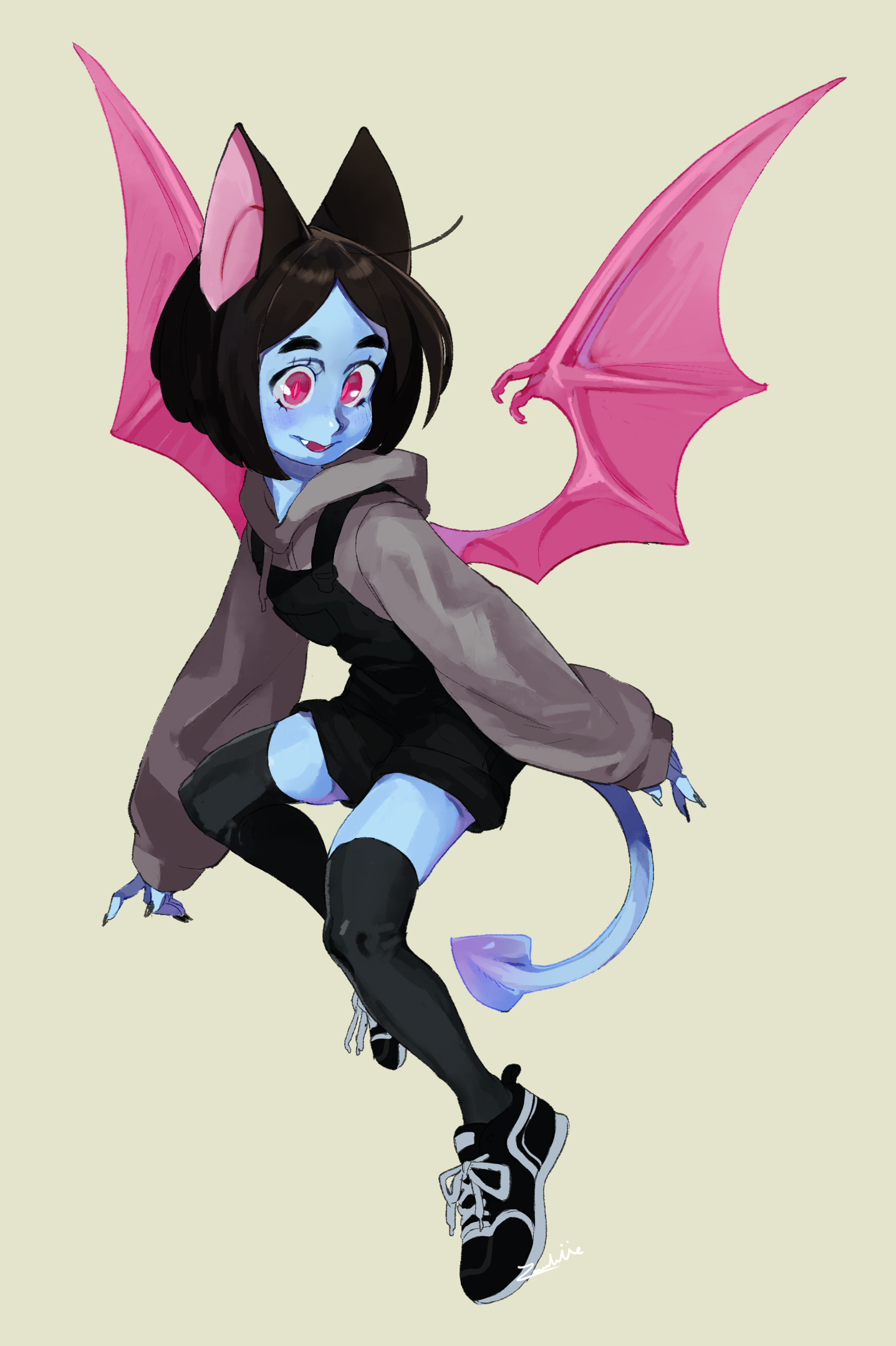 Safebooru - 1girl animal ears bat ears bat girl bat wings black footwear black hair black ...