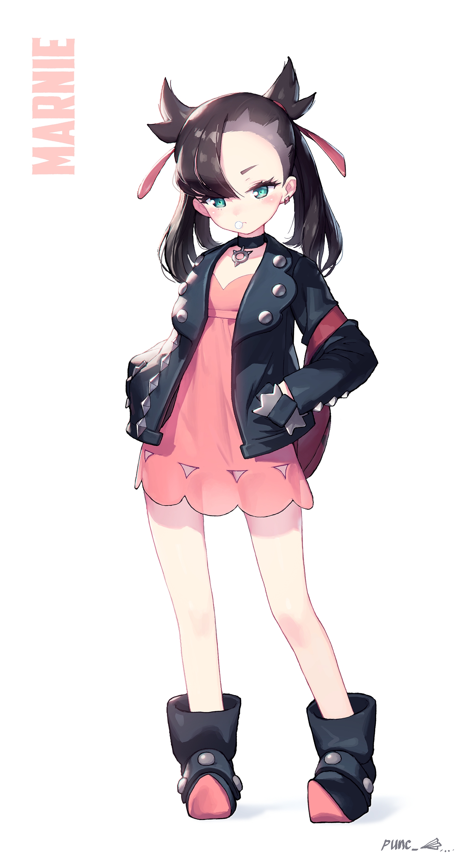 Safebooru - 1girl absurdres artist name asymmetrical bangs bangs black choker black footwear ...