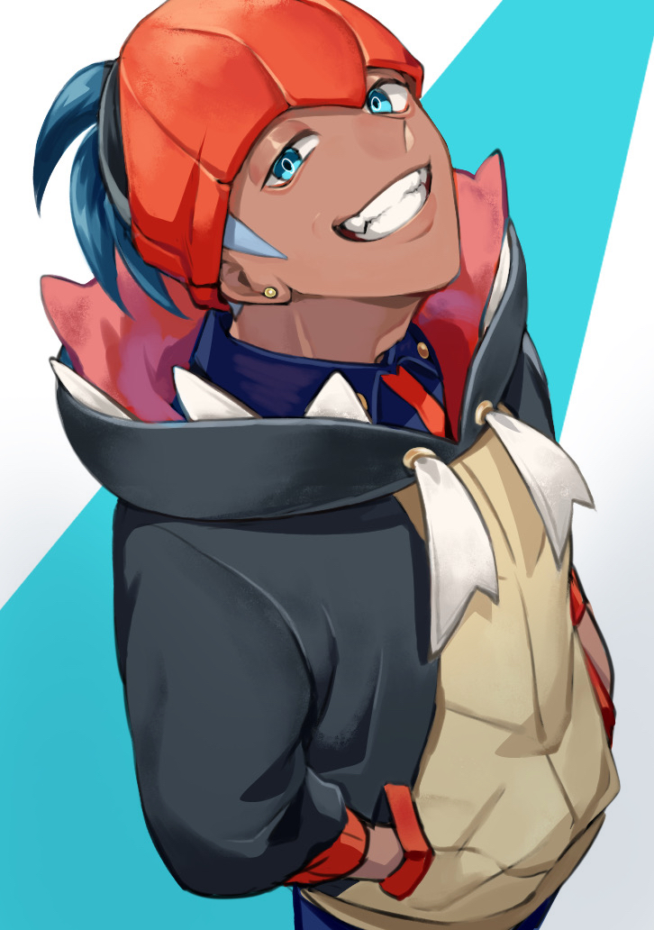 Safebooru - 1boy aqua hair black hoodie blue eyes commentary request dark skin dark skinned male ...