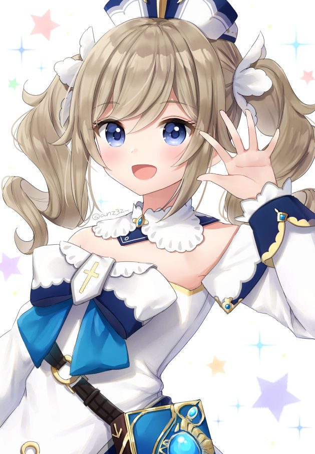 Safebooru - 1girl :d anz32 bangs barbara (genshin impact) blue eyes bow brown hair commentary ...