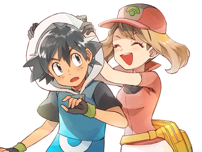 Safebooru - 1boy 1girl ash ketchum bangs baseball cap black gloves black hair brown hair closed ...