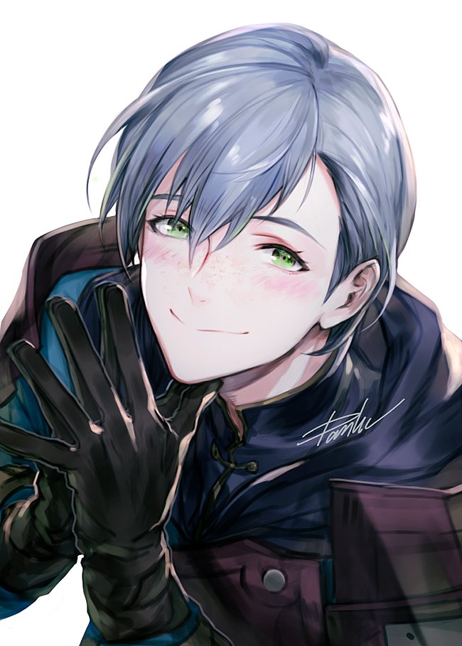 Safebooru - 1boy armor ashe ubert bangs black gloves blue shirt blush ...