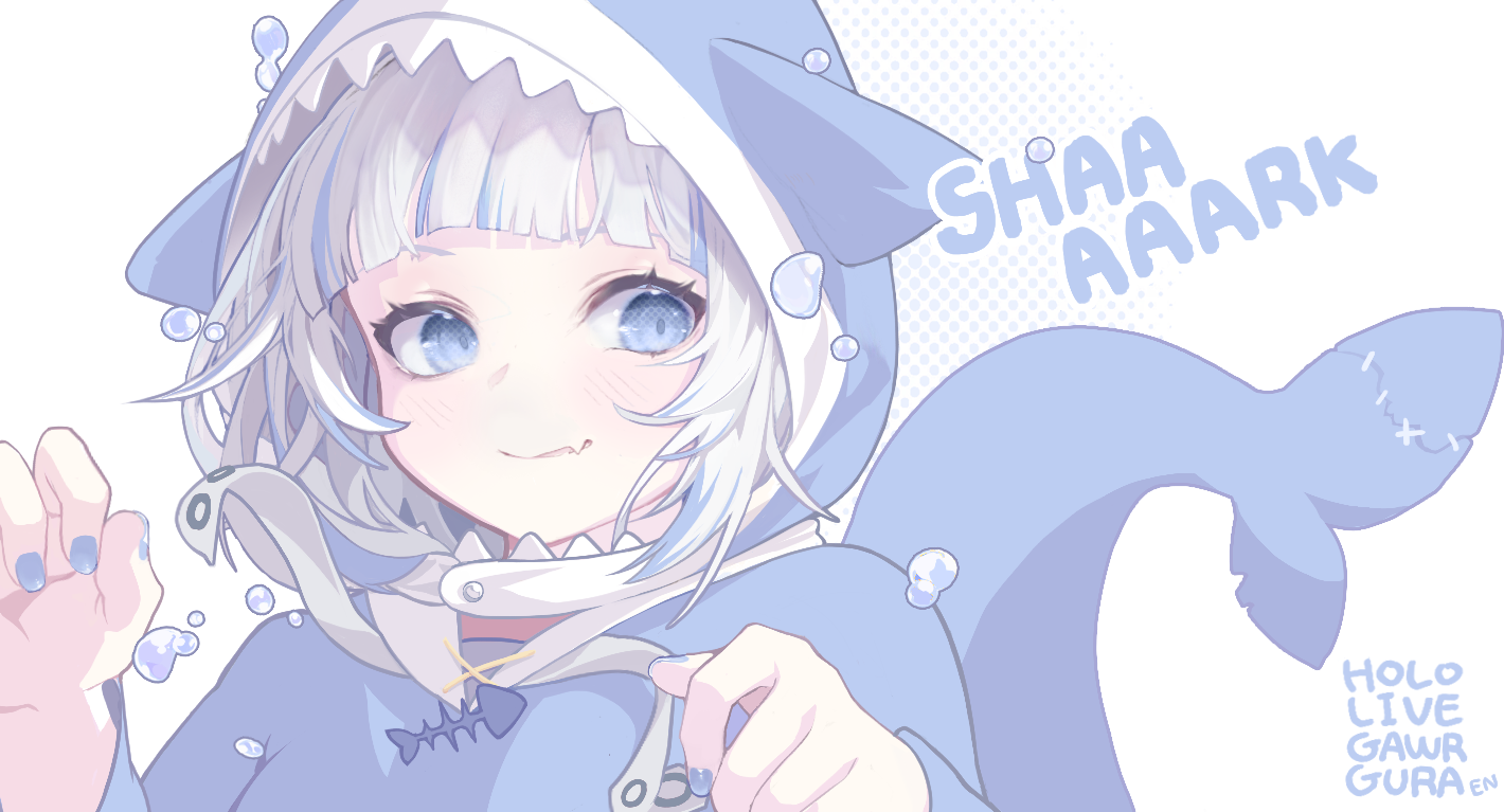 Safebooru - 1girl air bubble amejaga animal hood bangs blue eyes blue hair blue hoodie blue ...