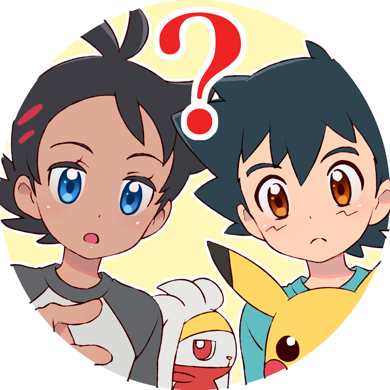 Safebooru - 2boys antenna hair ash ketchum bangs blue eyes brown eyes ...