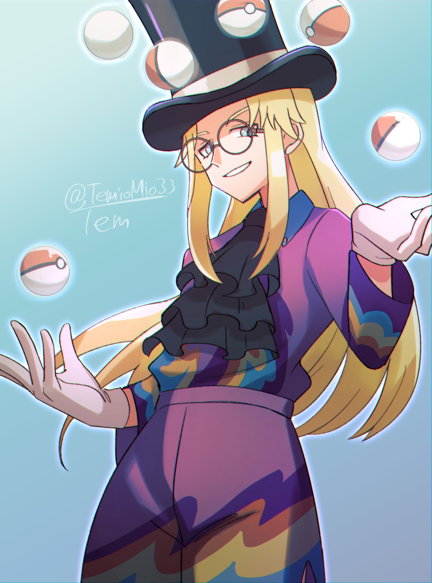 Safebooru - 1boy aqua background artist name avery (pokemon) black headwear black neckwear ...