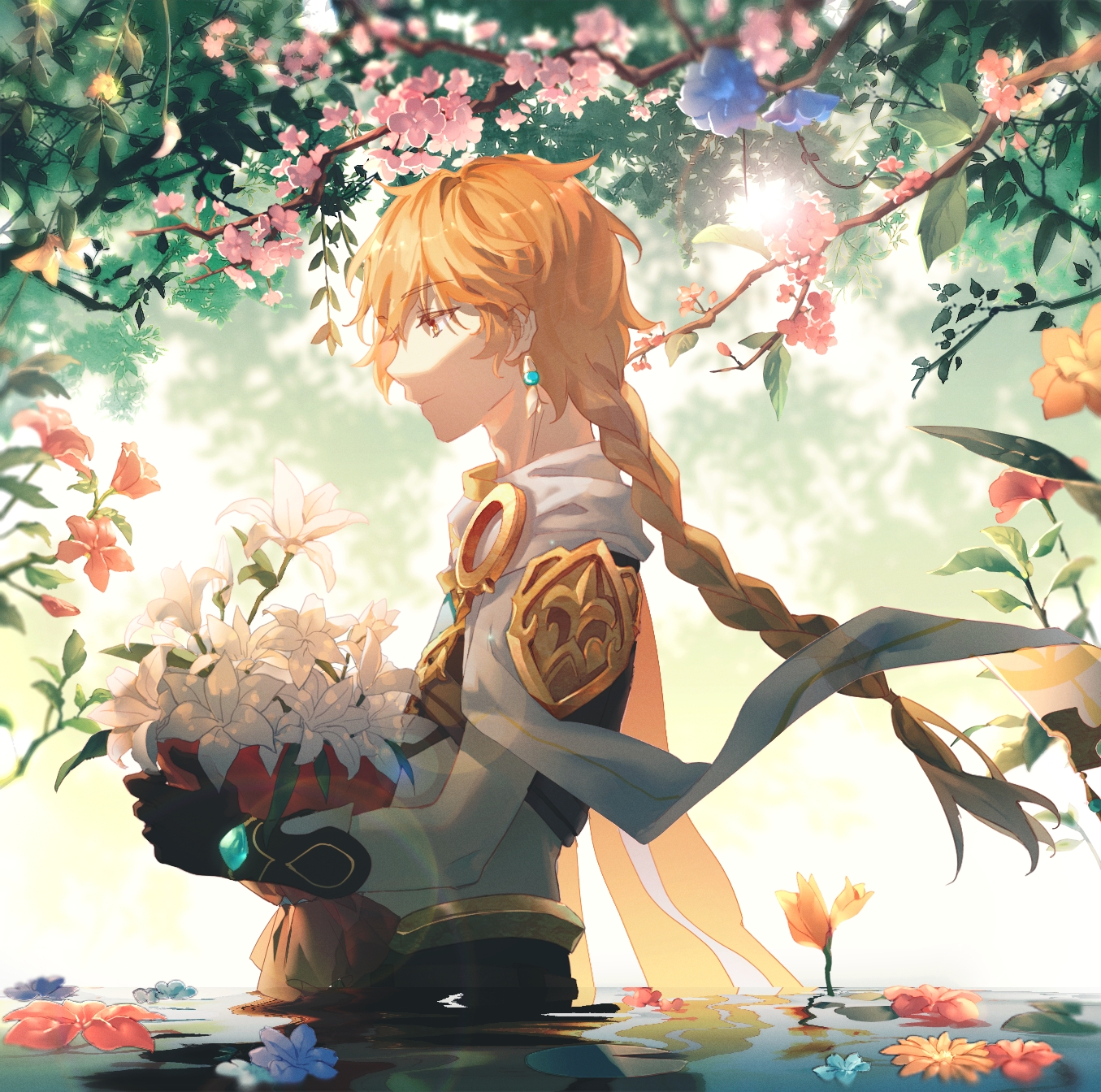 Safebooru - 1boy aether (genshin impact) blonde hair braid braided ...