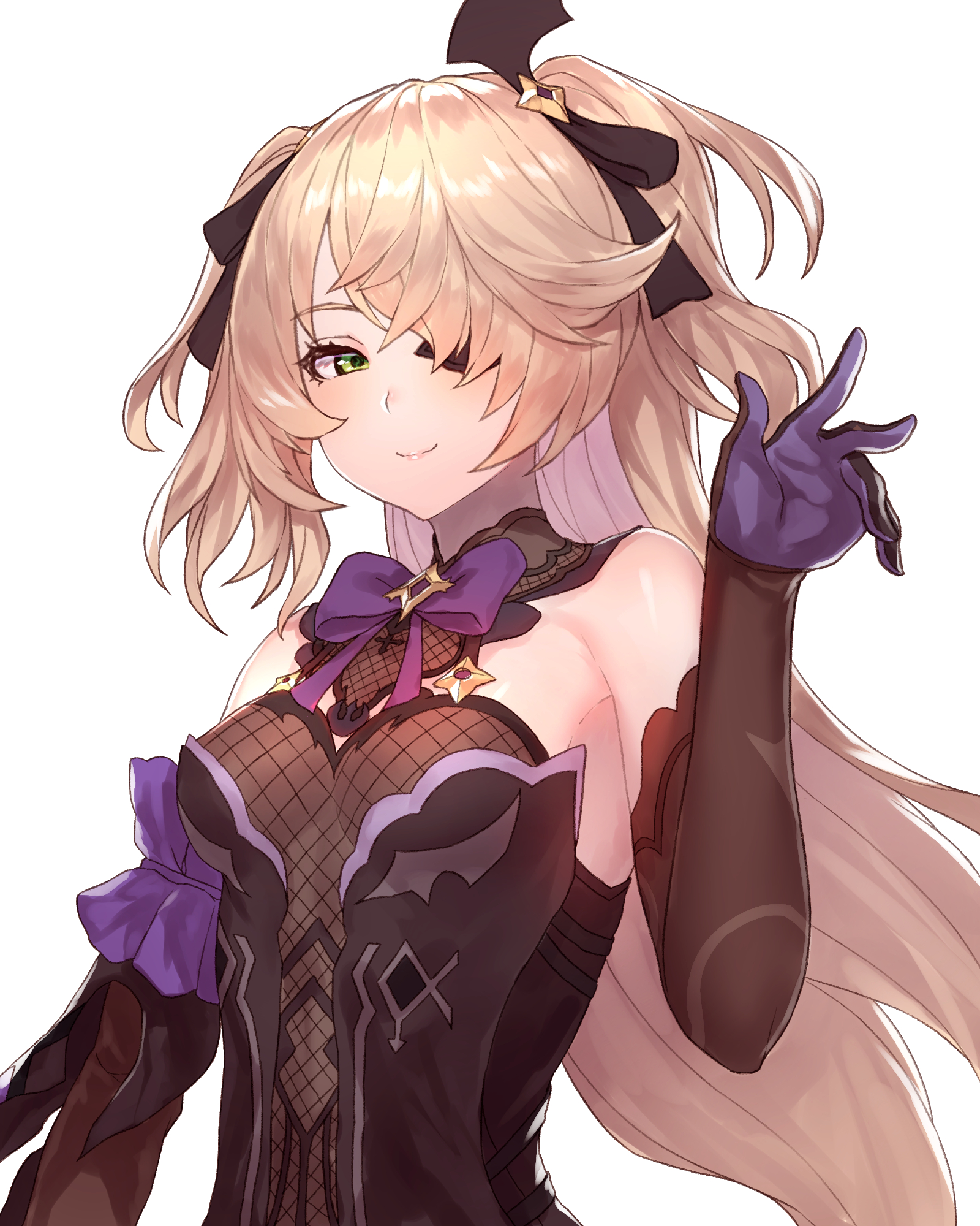 Safebooru - 1girl black ribbon blonde hair bow bowtie breasts closed mouth commentary request ...