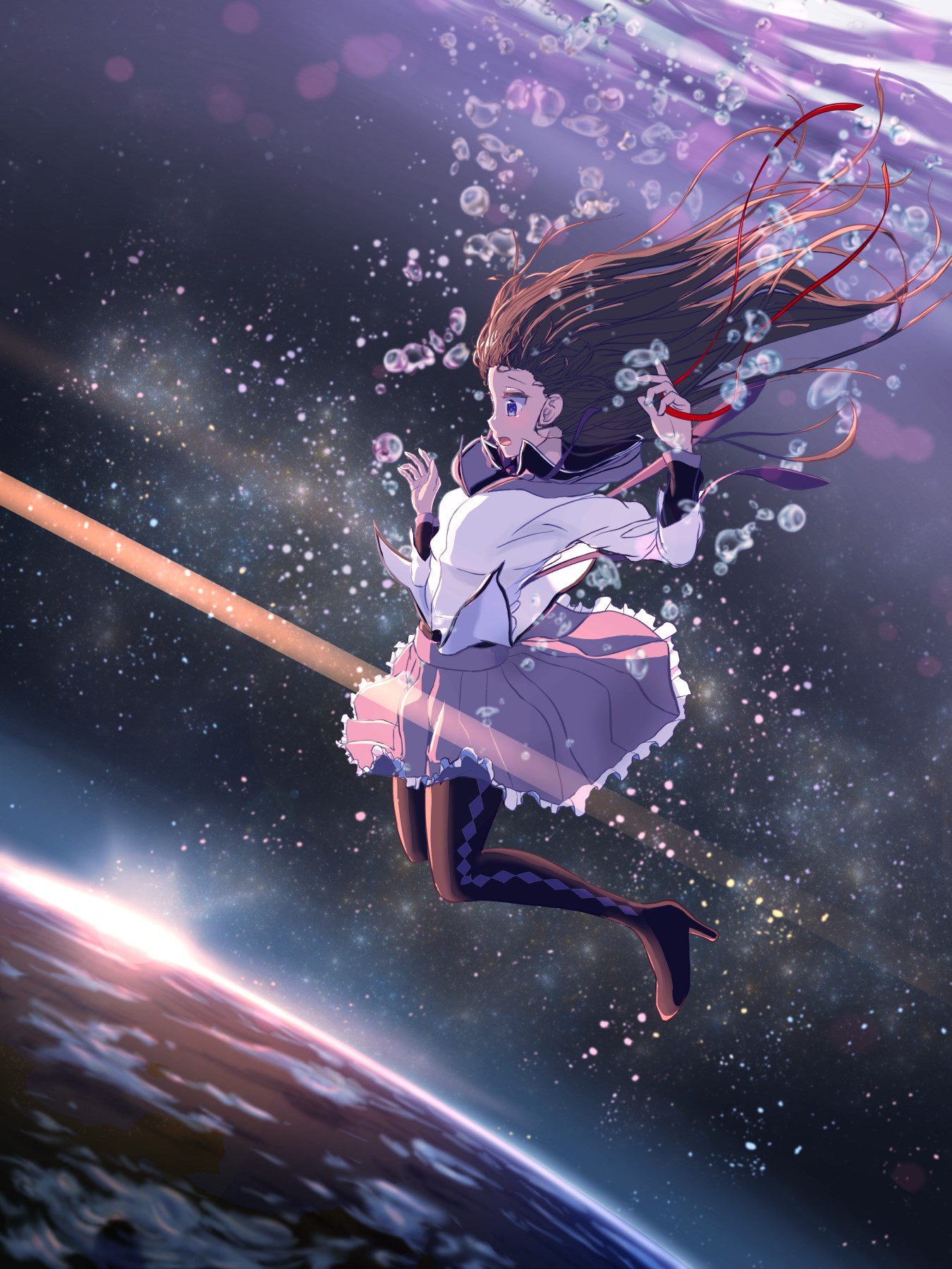 Safebooru - 1girl akemi homura argyle argyle legwear black footwear black hair black legwear ...