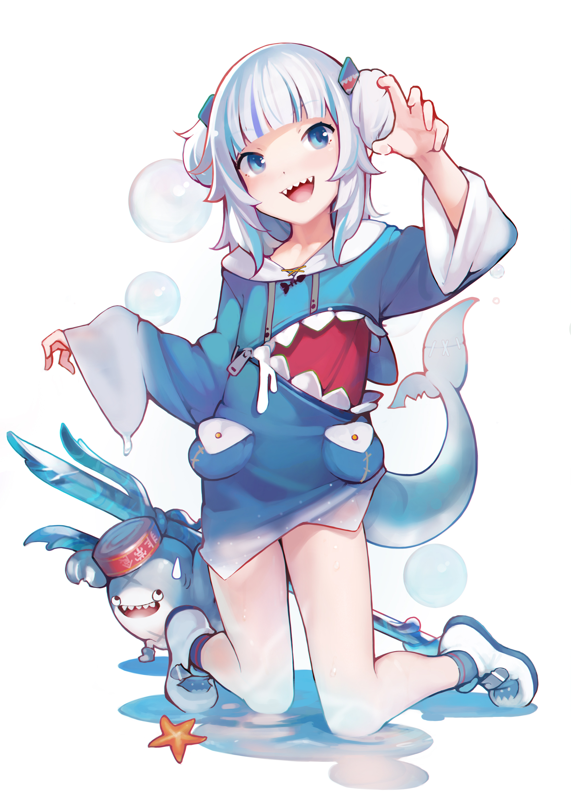 Safebooru - 1girl :d absurdres animal costume ataruman bloop (gawr gura) blue eyes blue hair ...
