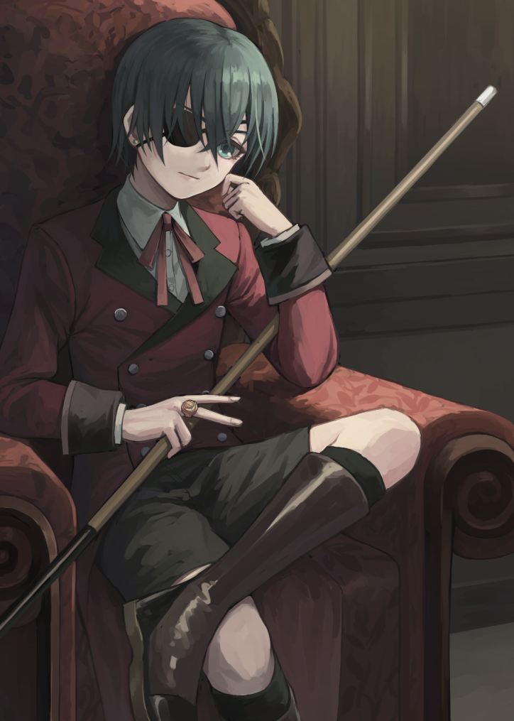 Safebooru - 1boy armchair atsuyah0310 bangs black eyepatch black ...
