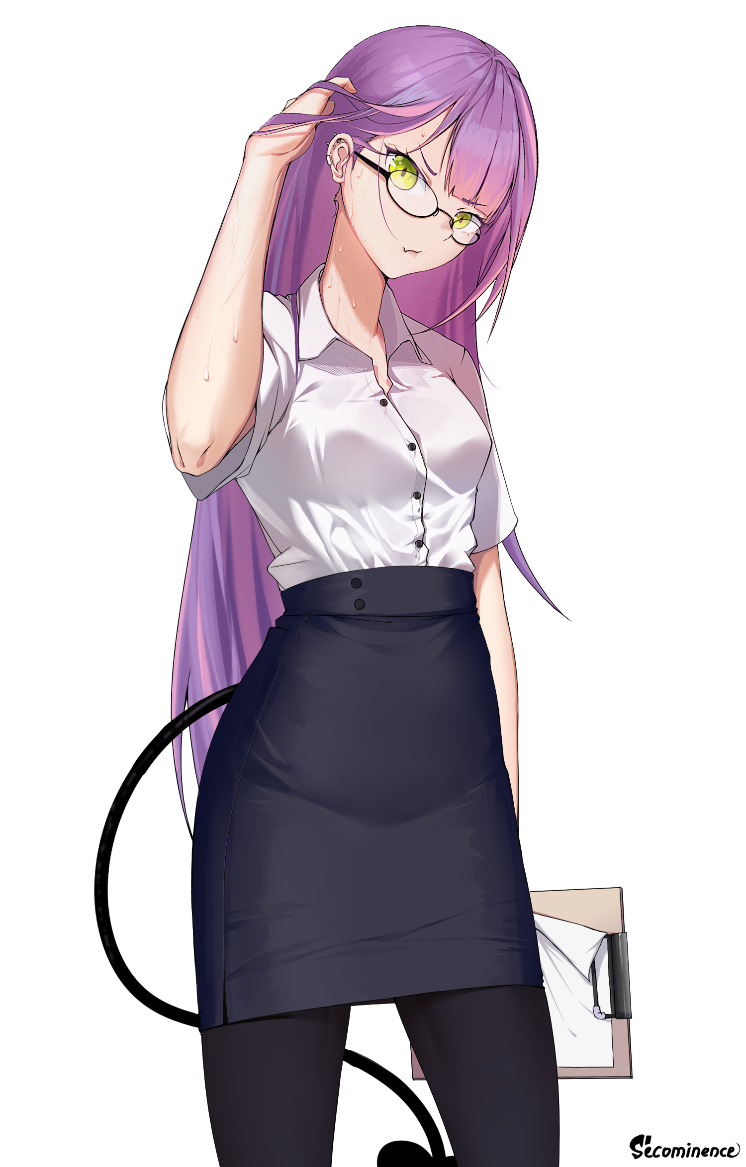 Safebooru - 2ndeminence angry bangs black-framed eyewear black legwear black skirt blunt bangs ...