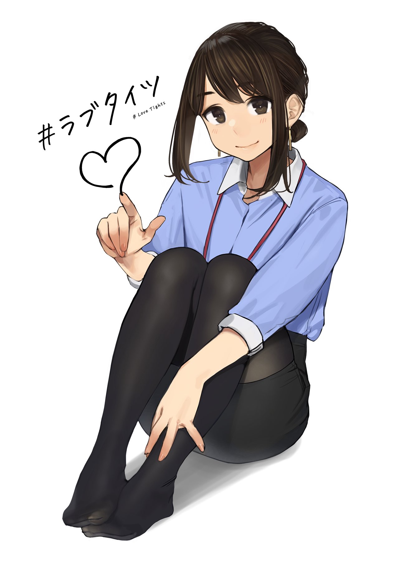 Safebooru - 1girl black legwear blue shirt blush brown eyes brown hair ...