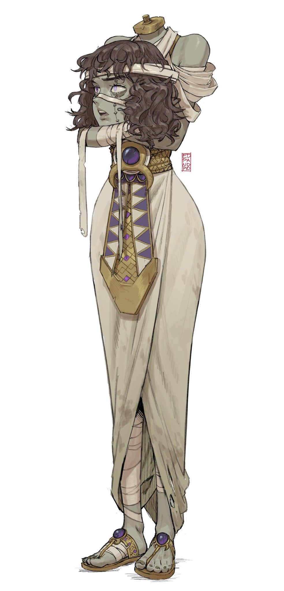 Safebooru - 1girl bandaged arm bandaged leg bandages brown hair curly hair disembodied head ...