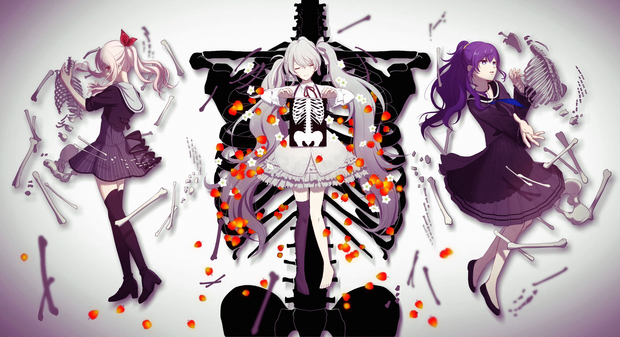 Safebooru - 1other 2girls akiyama mizuki asahina mafuyu asymmetrical legwear bare legs black ...