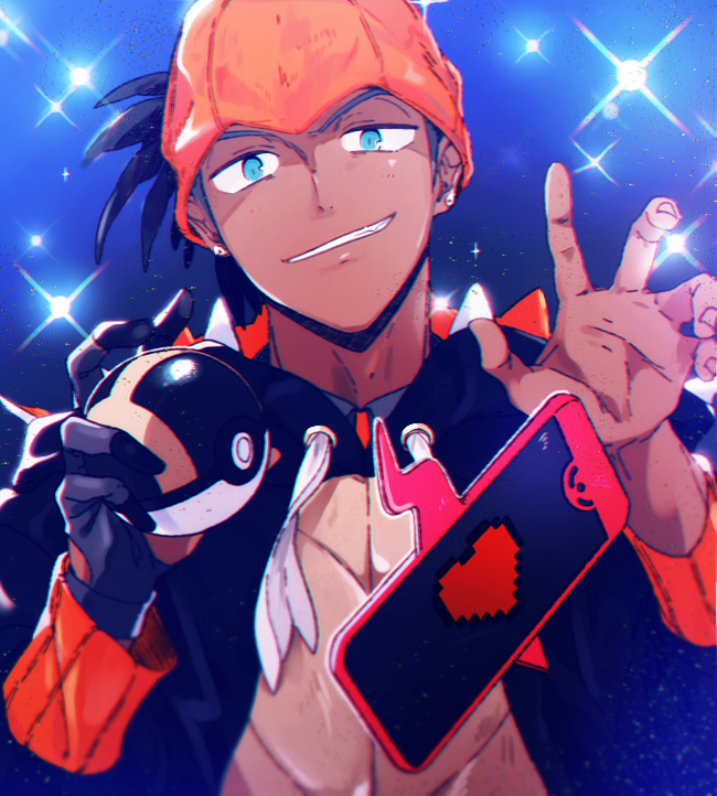 Safebooru - 1boy aqua eyes black hair black hoodie commentary request dark skin dark skinned ...