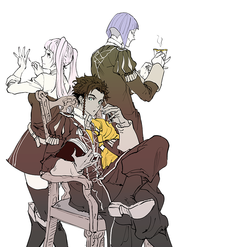 Safebooru - 1girl 2boys black dress black footwear black hair black ...