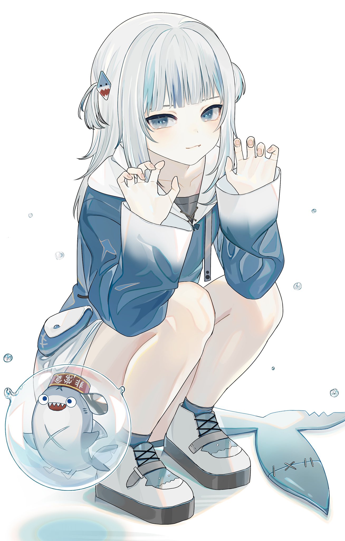 Safebooru - 1girl bloop (gawr gura) blue eyes bubble claw pose fish tail gawr gura highres ...