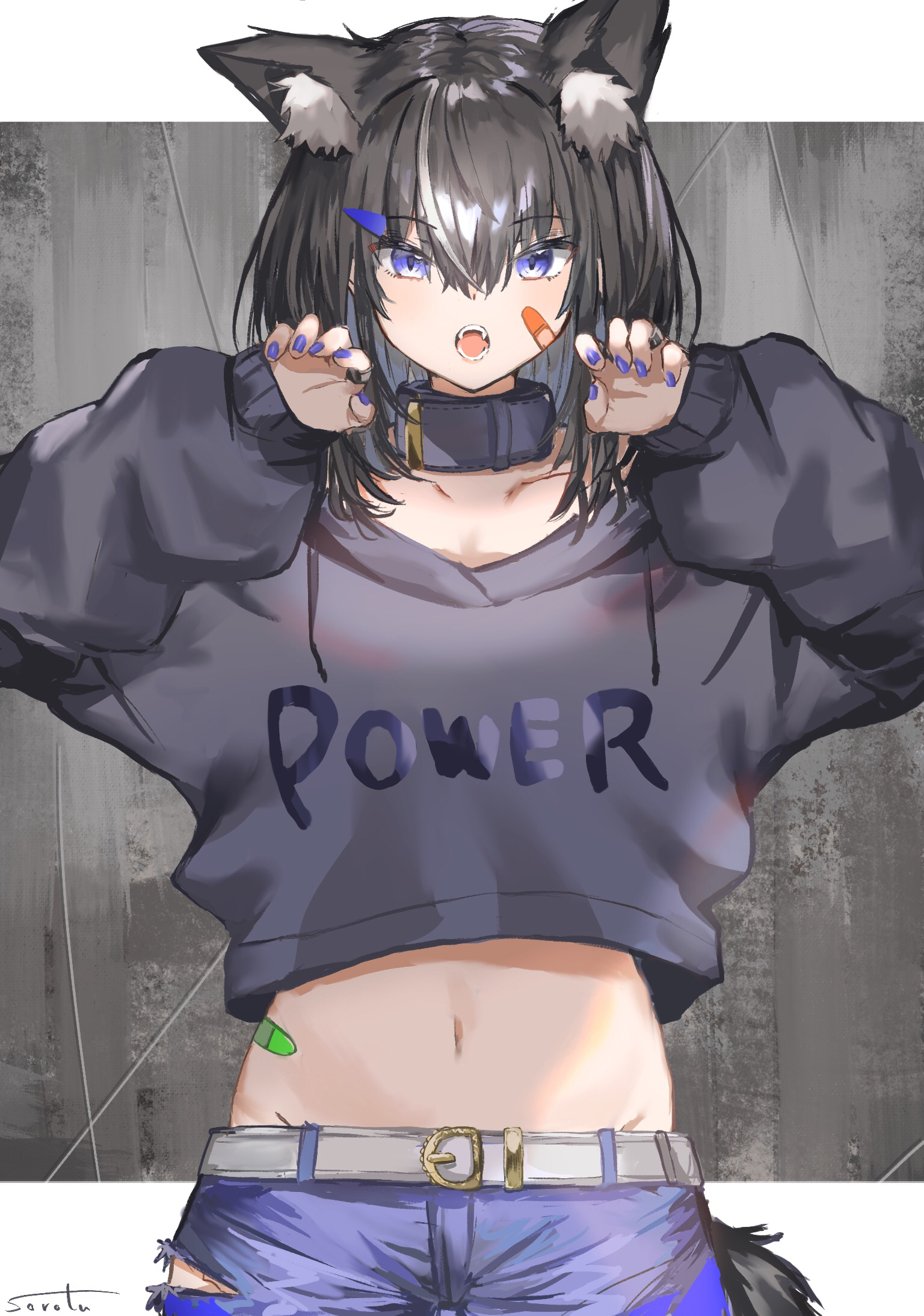 Safebooru - 1girl :o animal ear fluff animal ears arms up bandaid ...