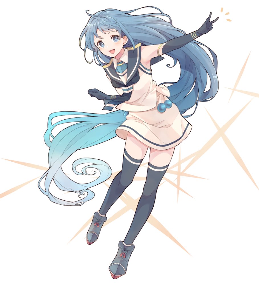 Safebooru - 1girl :d black gloves black legwear black neckwear black sailor collar blue eyes ...