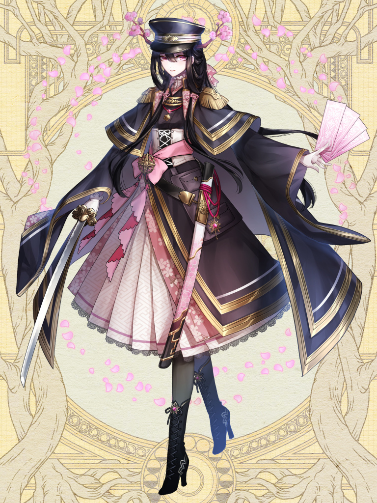 Safebooru - 1girl antlers black footwear black hair black headwear bow ...