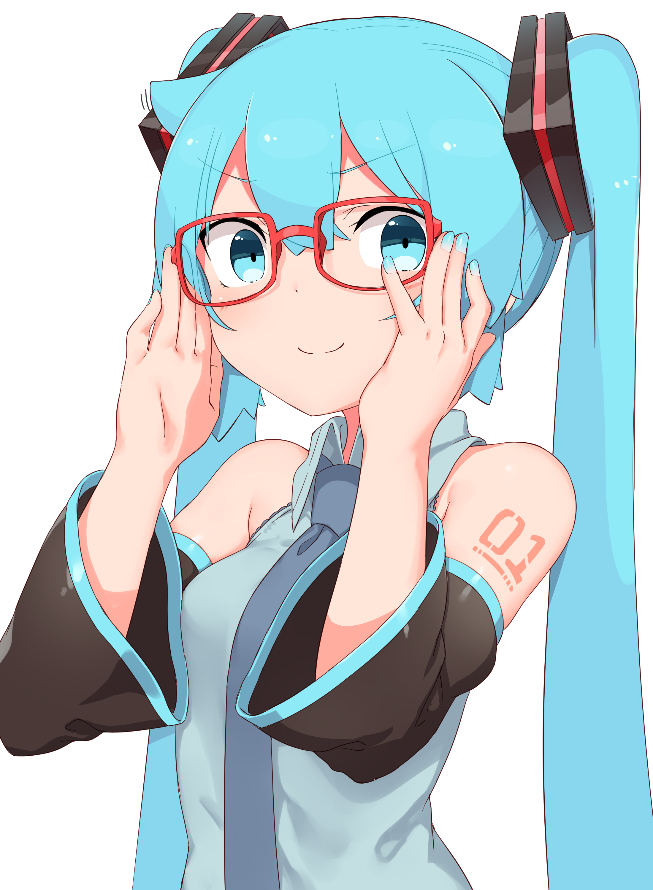Safebooru - 1girl abmayo absurdres adjusting eyewear aqua eyes aqua ...