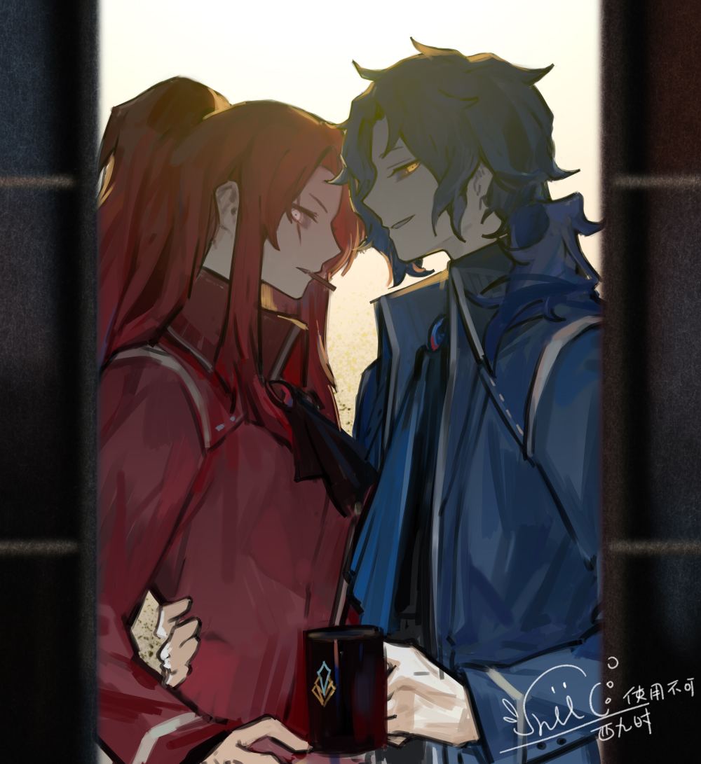 Safebooru - 1boy 1girl ascot black ascot blue ascot blue coat blue gemstone blue hair book ...