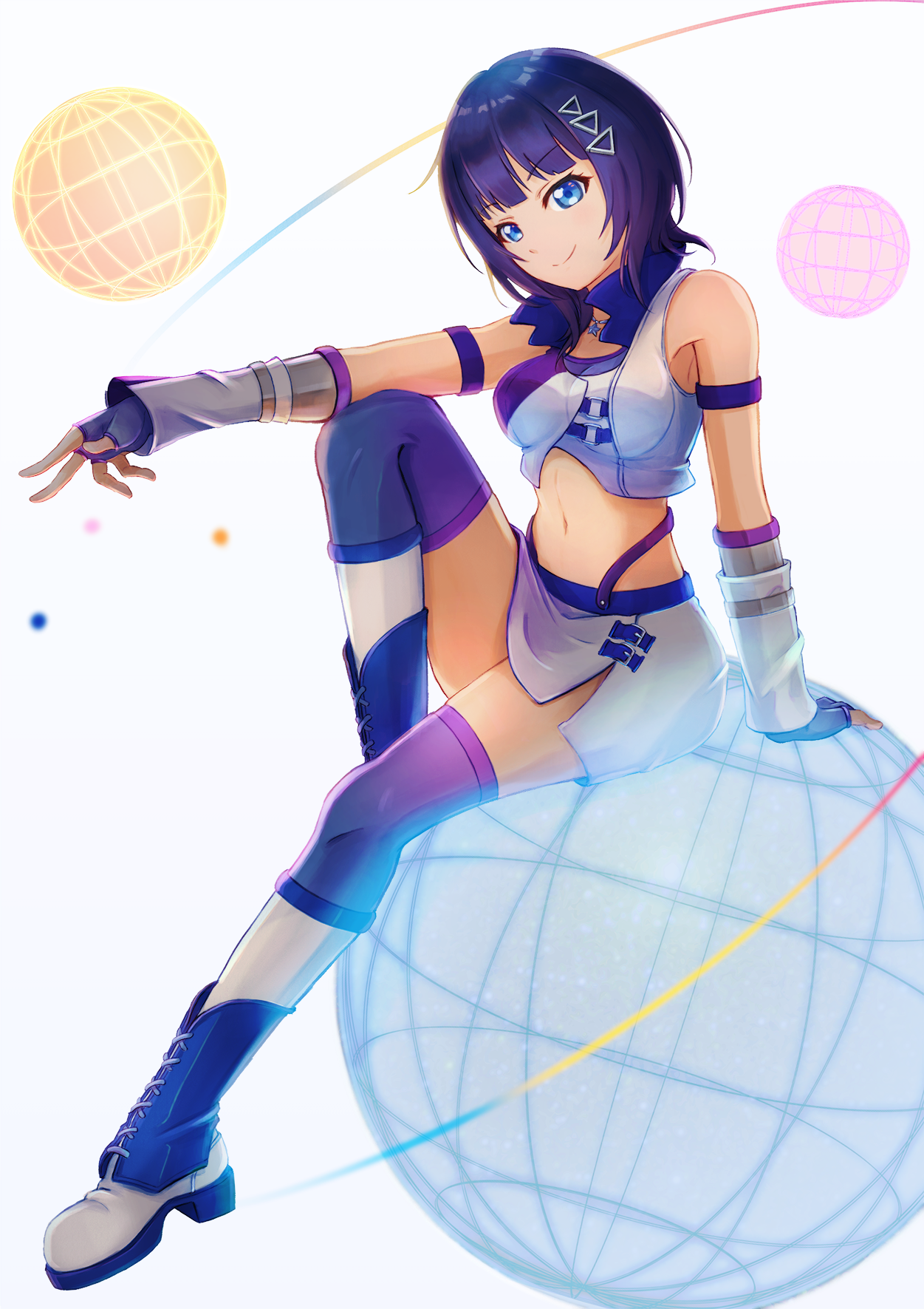 Safebooru - 1girl arm strap asaka karin bangs blue eyes blue gloves blue hair blue legwear boots ...