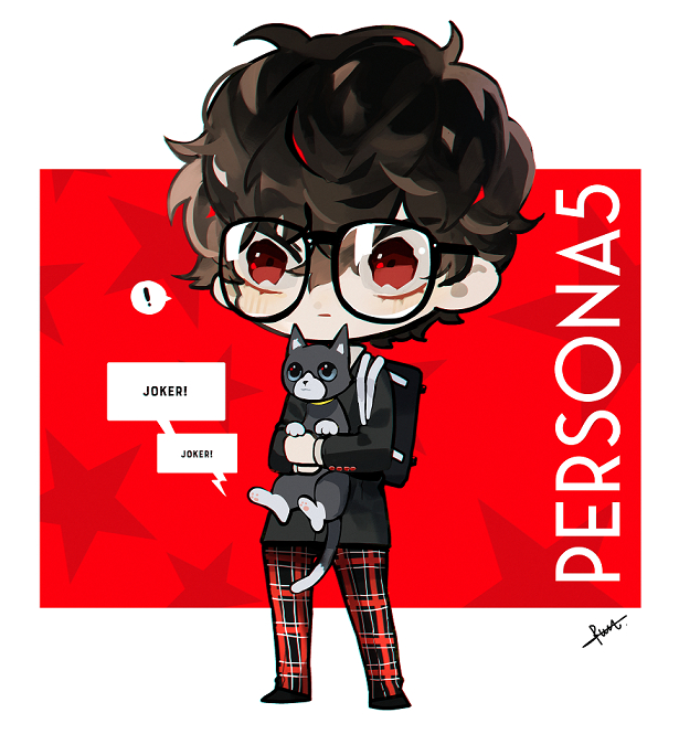 Safebooru - 1boy amamiya ren animal black-framed eyewear black hair black jacket btmr game cat ...