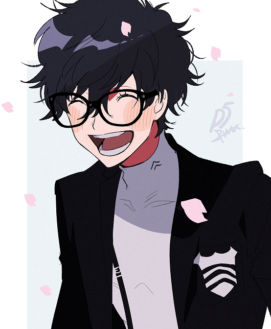 Safebooru - 1boy ^ ^ amamiya ren bangs black-framed eyewear black hair black jacket btmr game ...