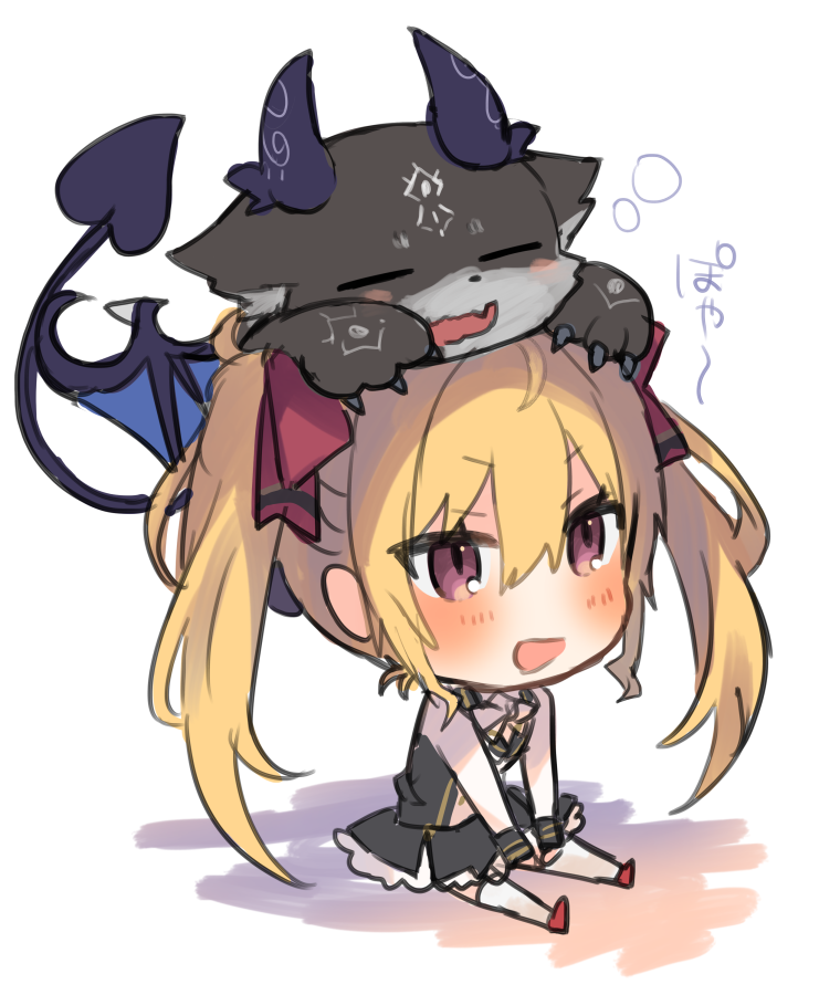 Safebooru - 1girl :d bangs big head black skirt blonde hair blush bow ...