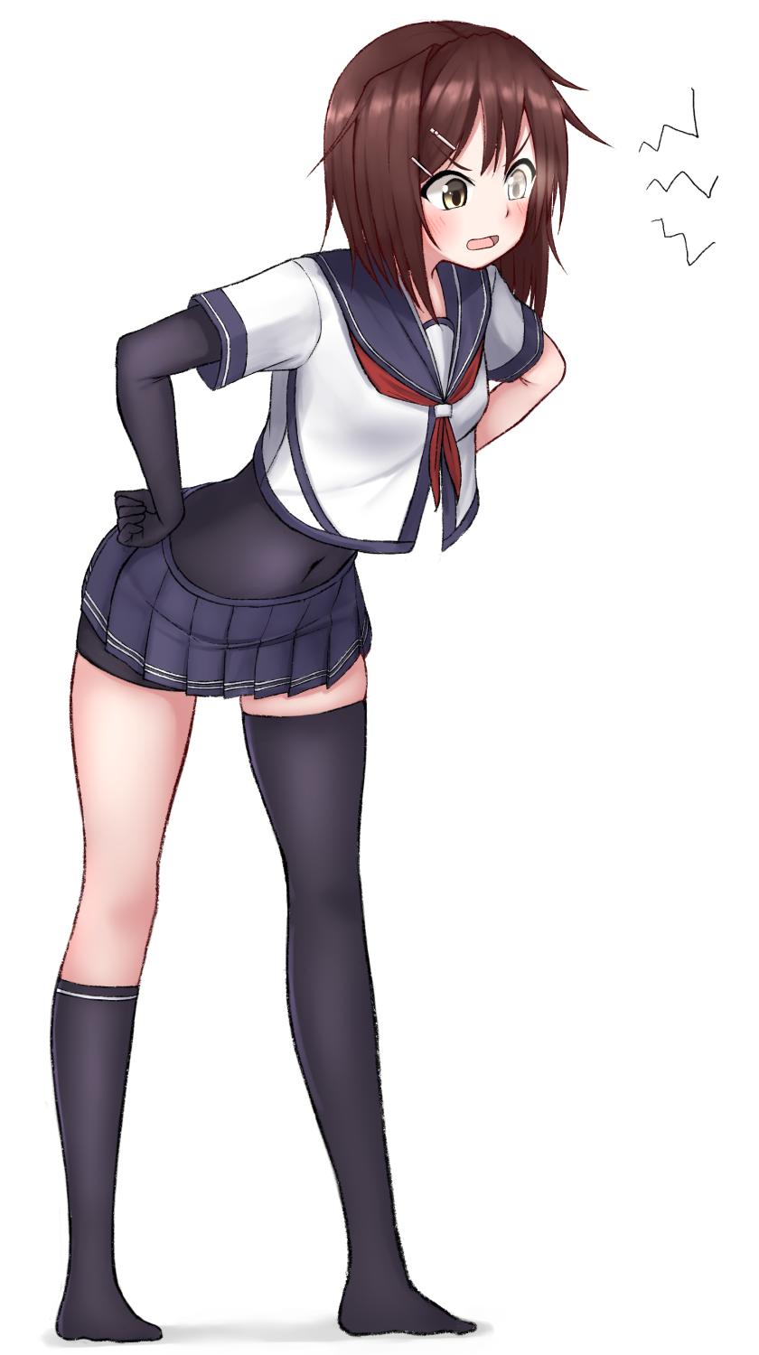 Safebooru - 1girl asymmetrical clothes asymmetrical legwear black legwear black sailor collar ...