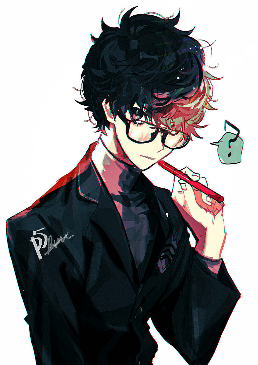 Safebooru - 1boy ? amamiya ren bangs black-framed eyewear black hair black jacket btmr game ...