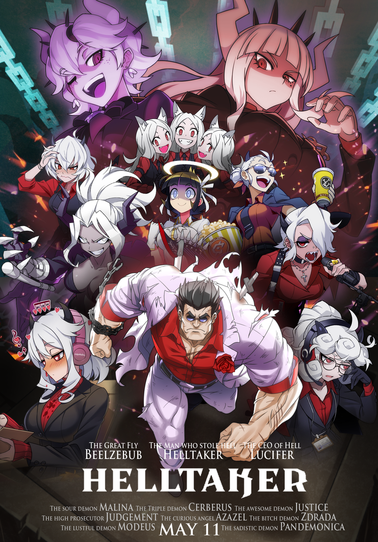 Safebooru - 1boy 6+girls angel animal ears azazel (helltaker) bangs beelzebub (helltaker) belt ...