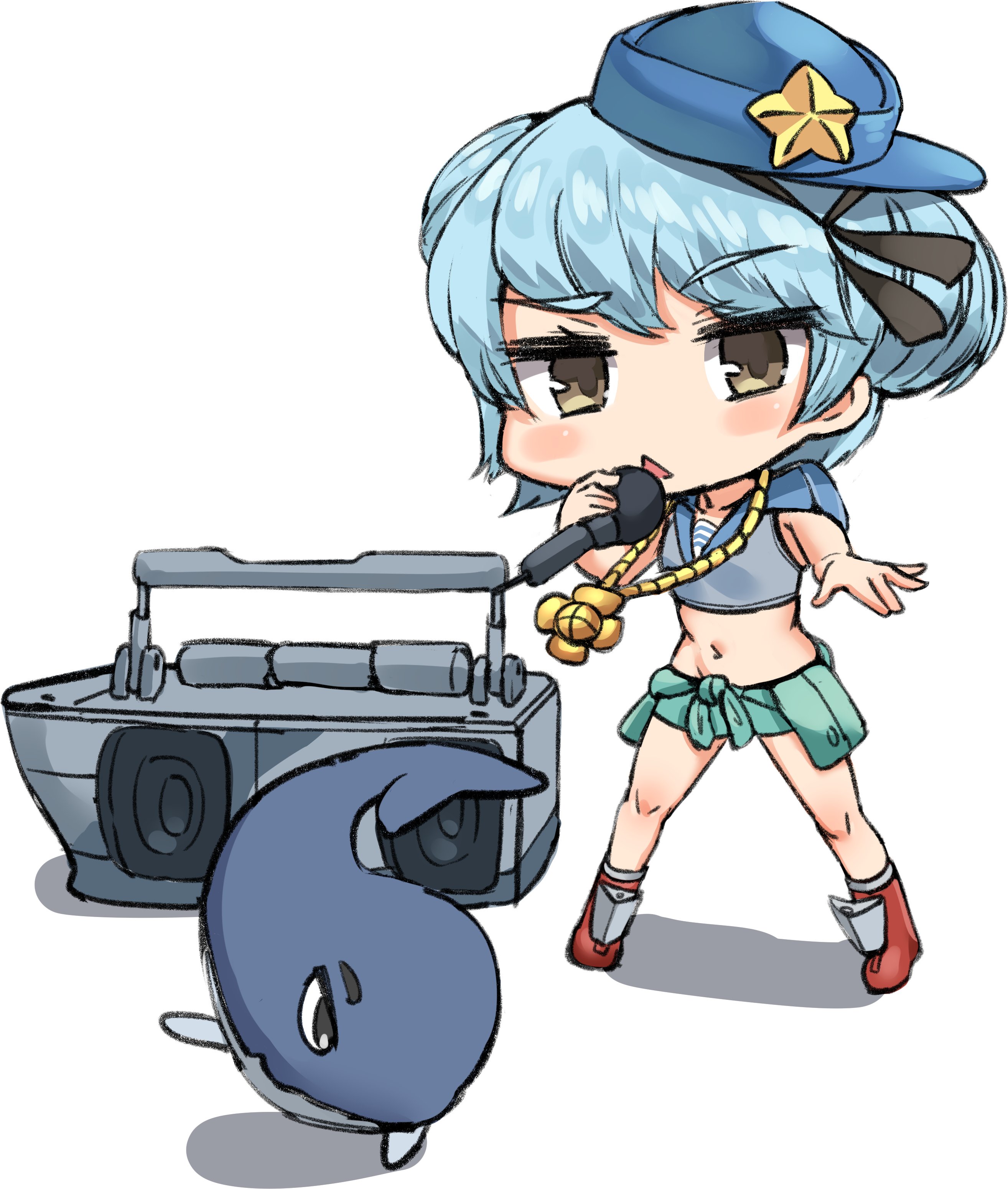 Safebooru - 1girl absurdres blue hair boombox breakdance chibi double ...