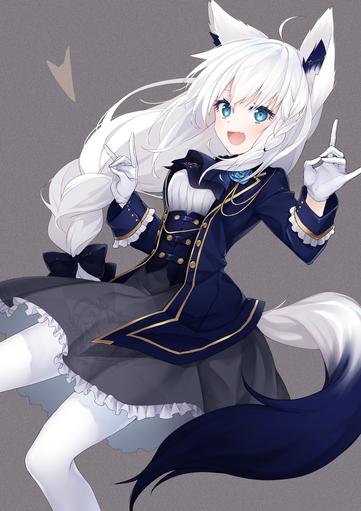 Safebooru - 1girl ahoge animal ears ascot bangs blue flower blue jacket blue rose bow braid ...