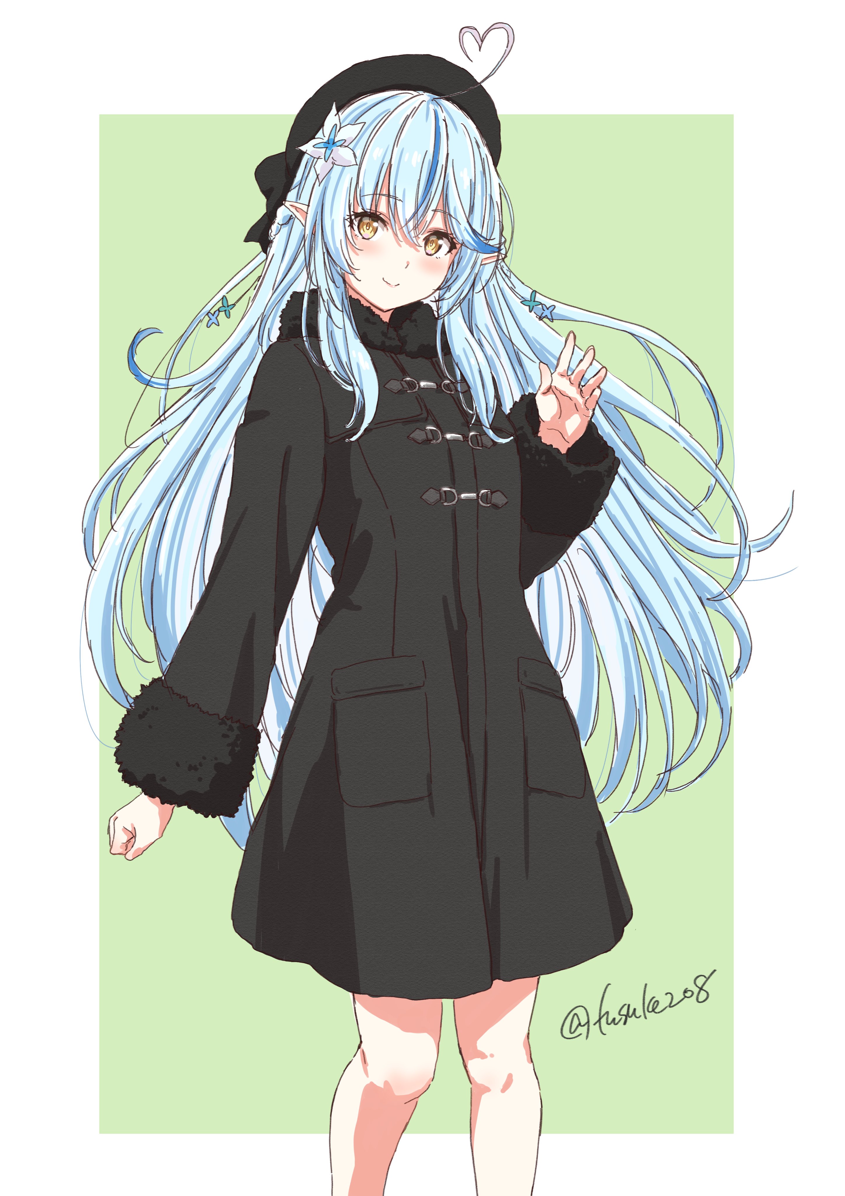 Safebooru - 1girl absurdres ahoge alternate costume beret black coat black headwear blue hair ...