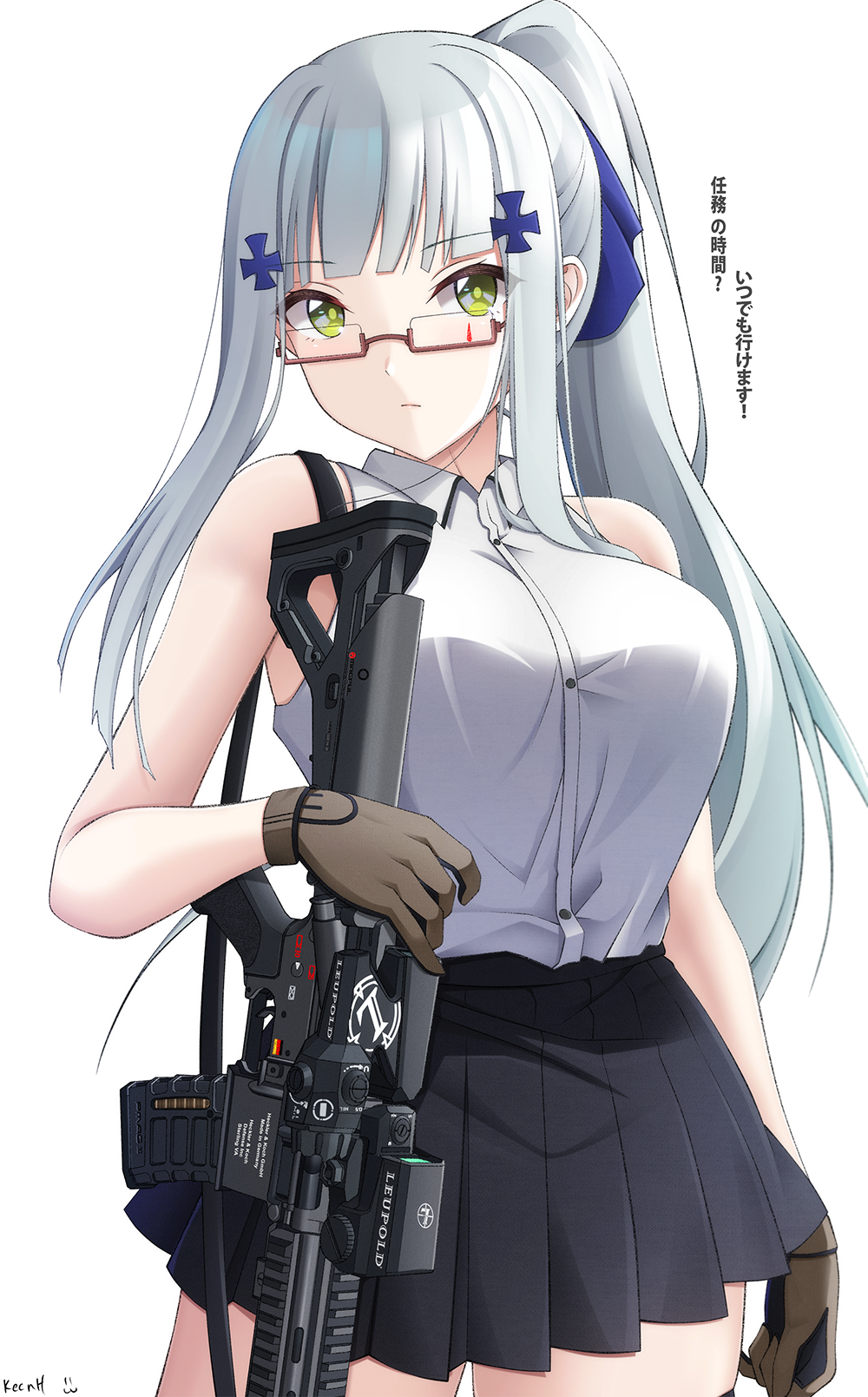 Safebooru - 1girl alternate costume alternate hairstyle assault rifle ...