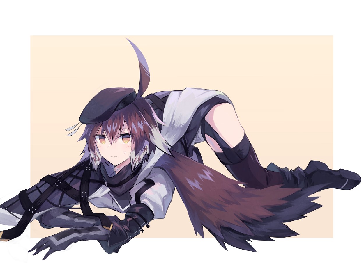 Safebooru - 1girl ahoge arknights beret black footwear black gloves black headwear black legwear ...