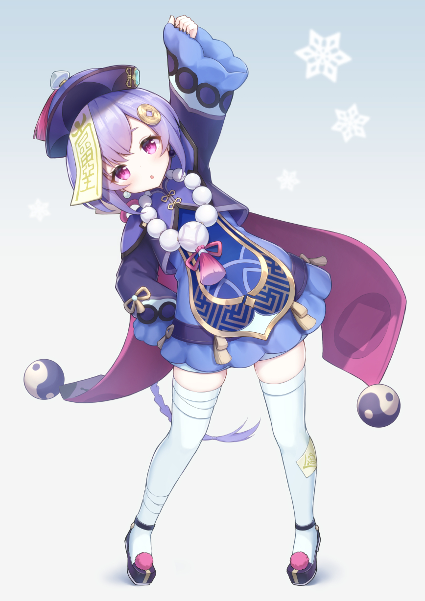 Safebooru - 1girl :o arm up bandaged leg bandages bangs blue background blue dress braid ...