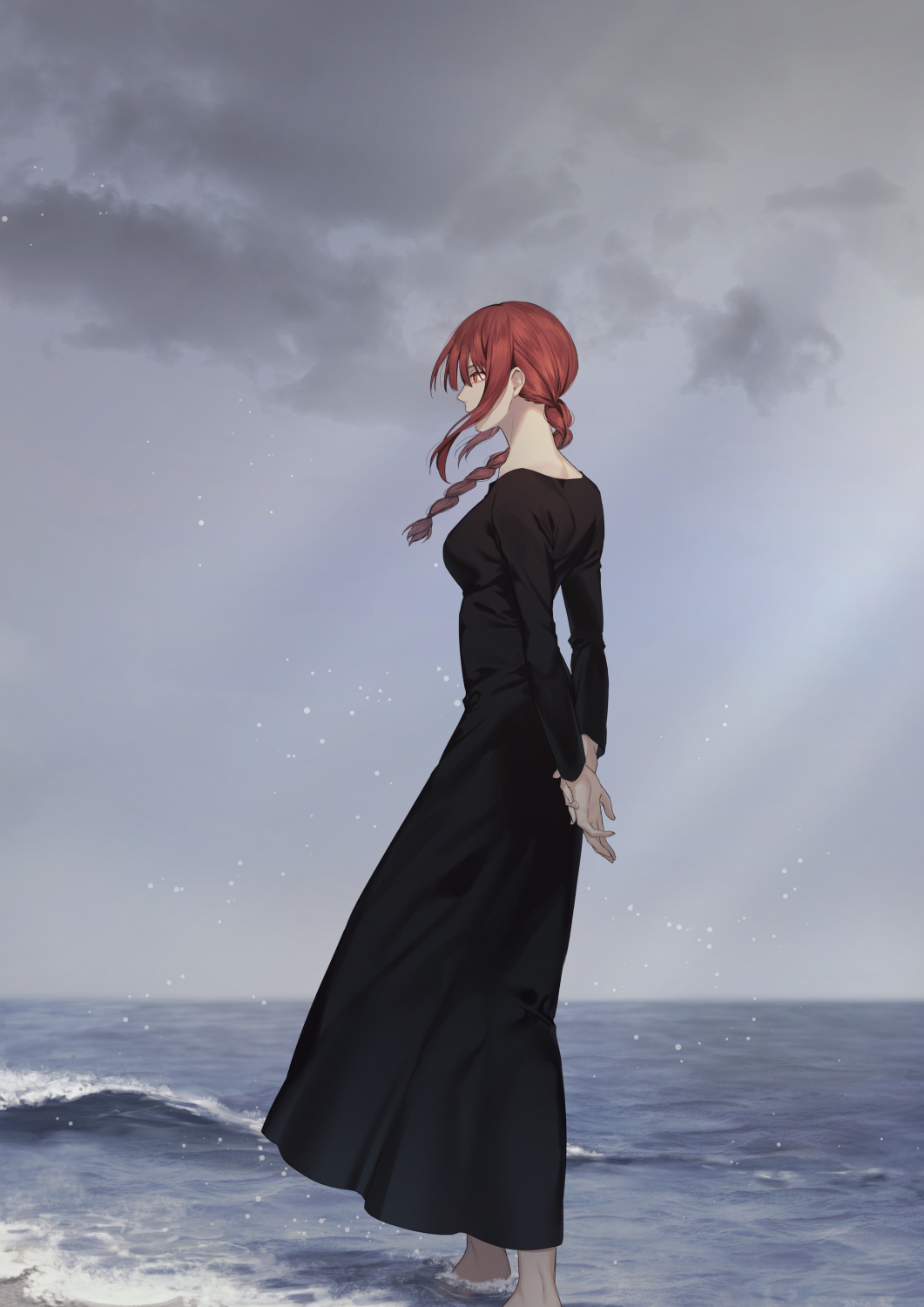 Safebooru - 1girl arms behind back black dress braid braided ponytail breasts chainsaw man ...