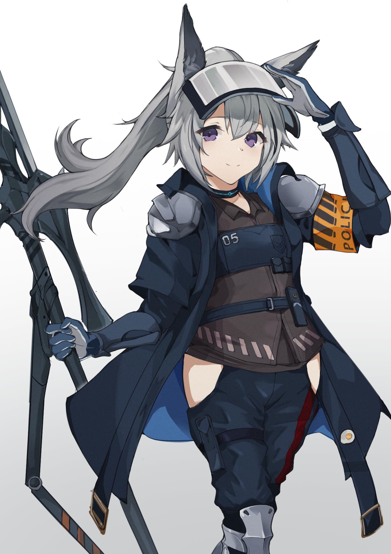 Safebooru - 1girl animal ears arknights banco233 collar grani (arknights) grey background grey ...