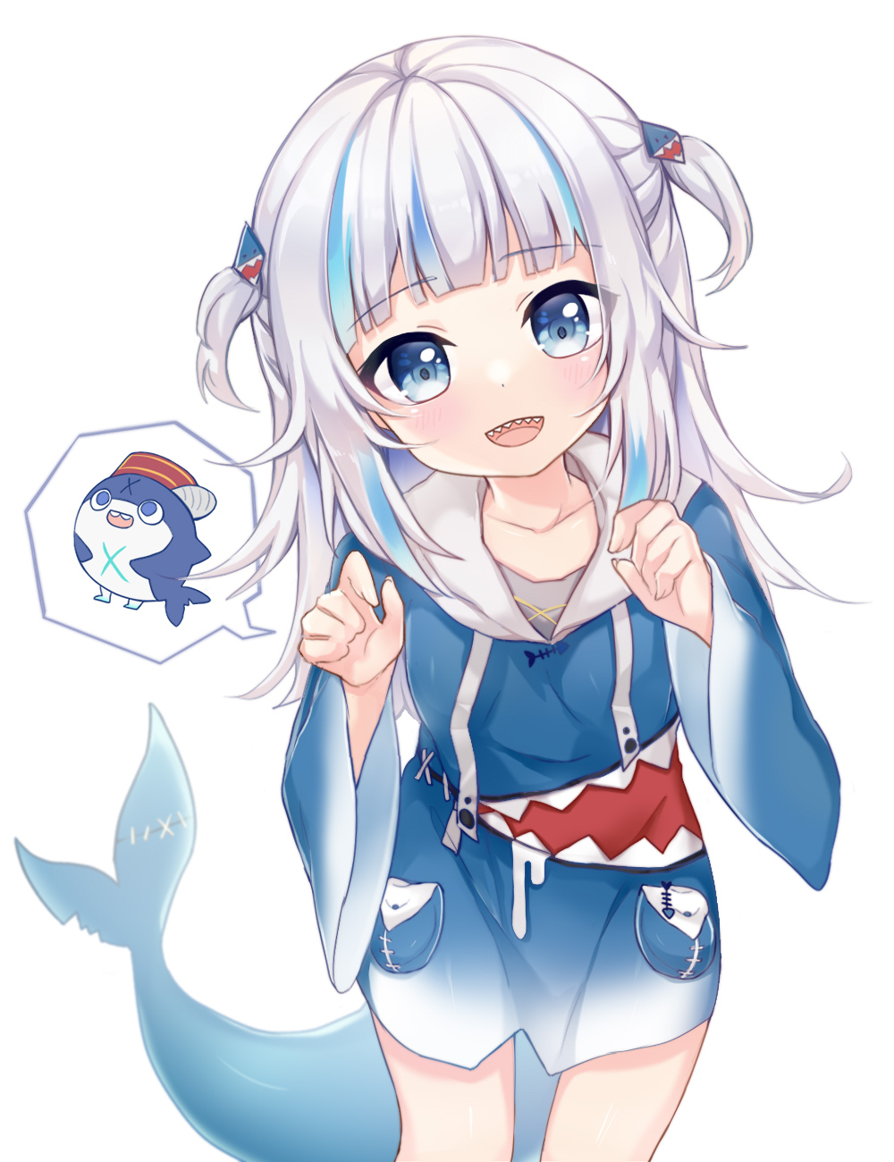 Safebooru - 1girl :d bangs bloop (gawr gura) blue eyes blue hair blue hoodie blush collarbone ...
